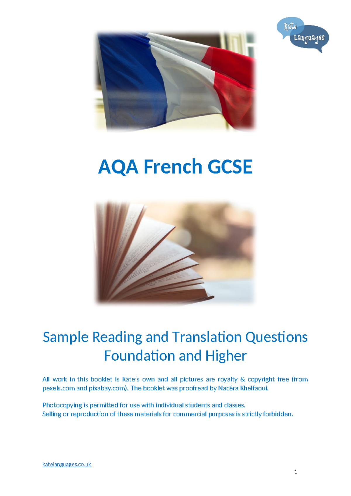 AQA French GCSE reading workbook - AQA French GCSE Sample Reading and ...