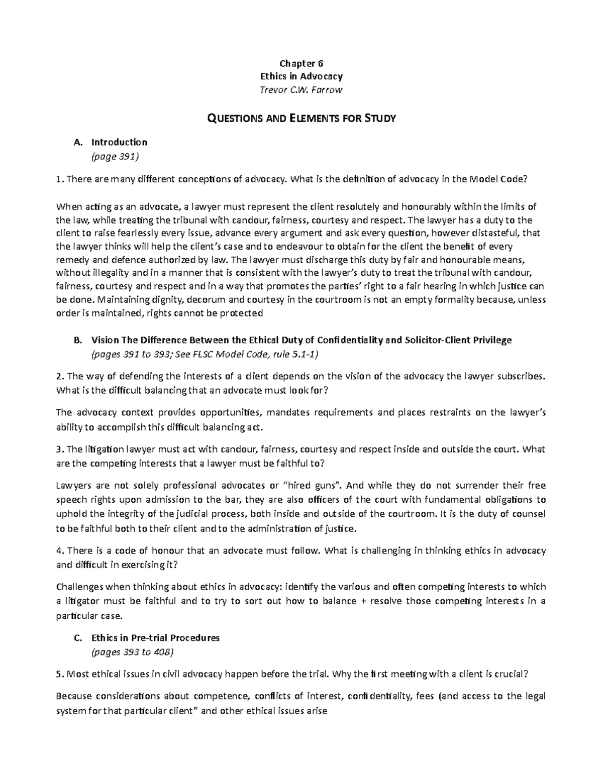 Chapter 6 - Questions and Rules for Study - Chapter 6 Ethics in ...