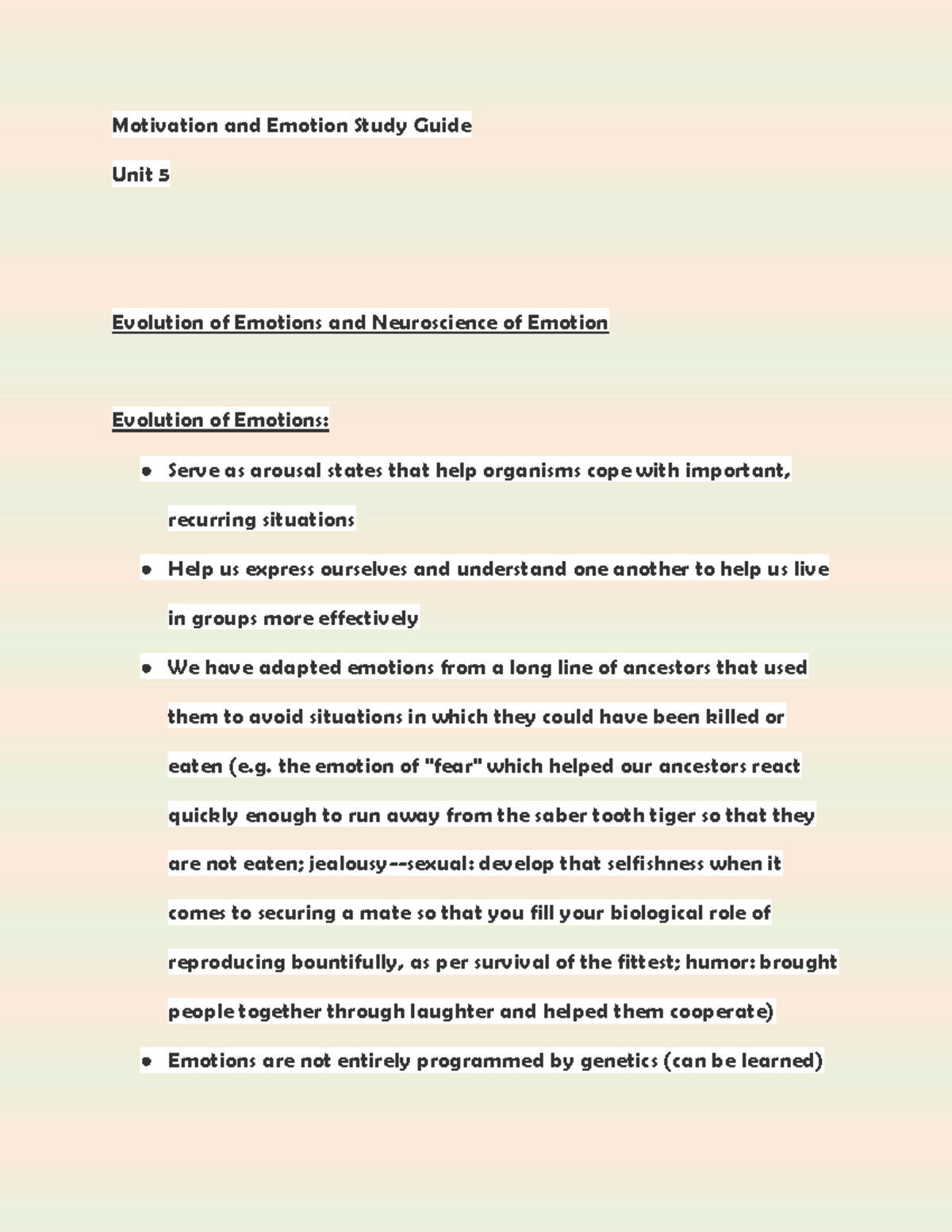 Motivation and Emotion Study Guide psych - Motivation and Emotion Study ...