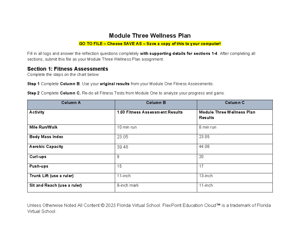 Module three wellness plan - Module Three Wellness Plan GO TO FILE ...