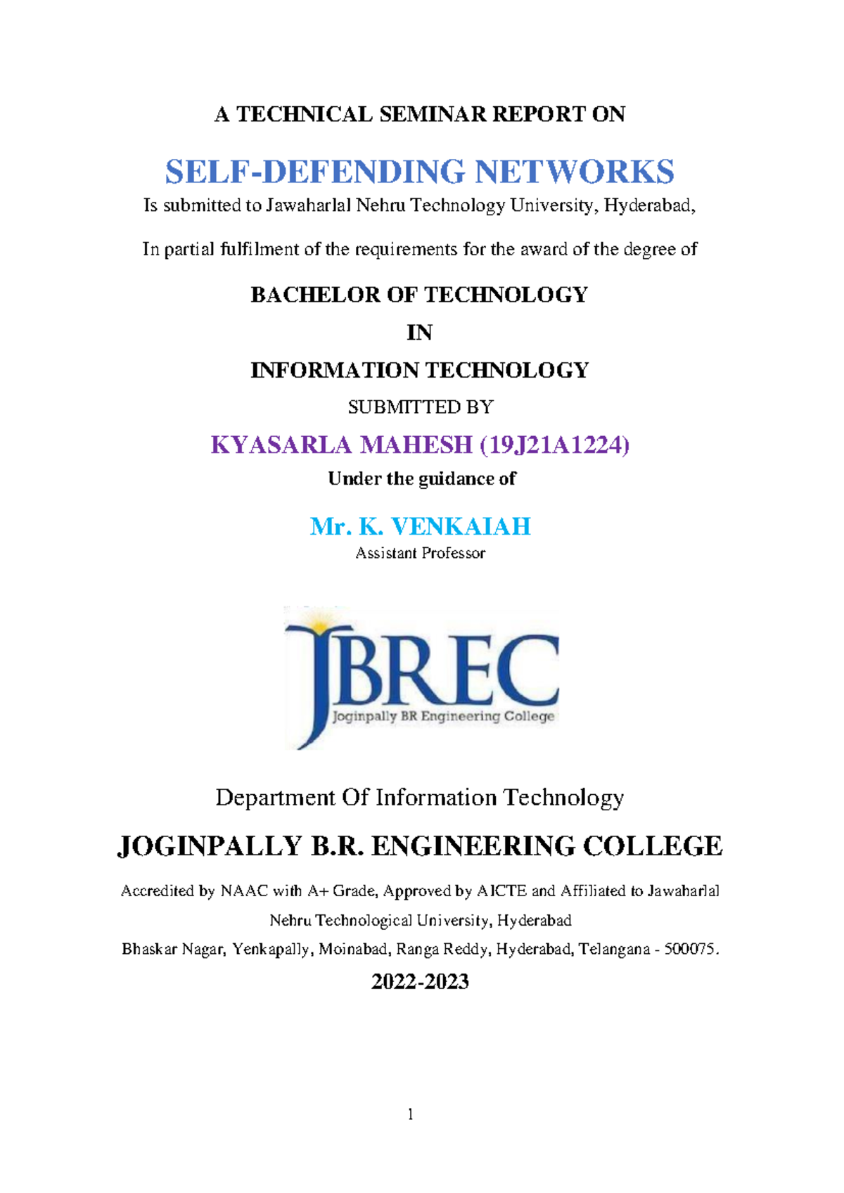 KM.. - A TECHNICAL SEMINAR REPORT ON SELF-DEFENDING NETWORKS Is ...