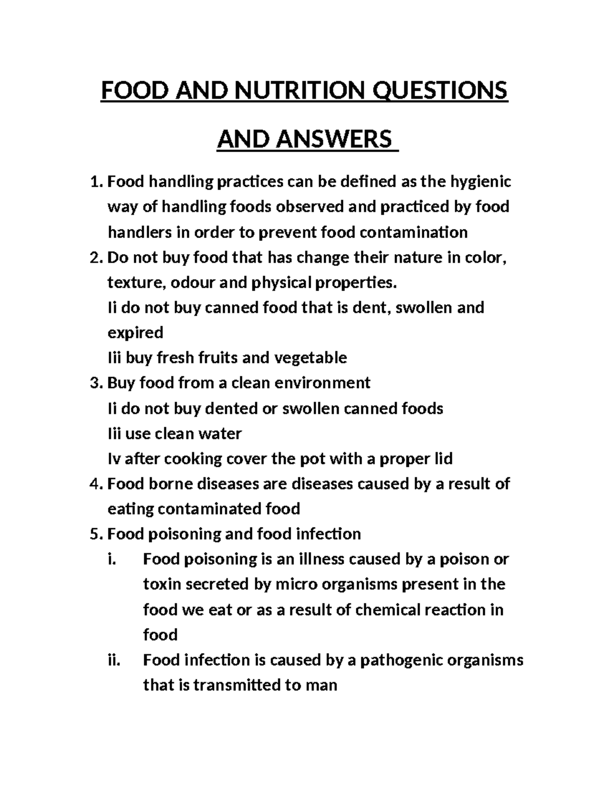 FOOD AND Nutrition Questions - FOOD AND NUTRITION QUESTIONS AND ANSWERS ...