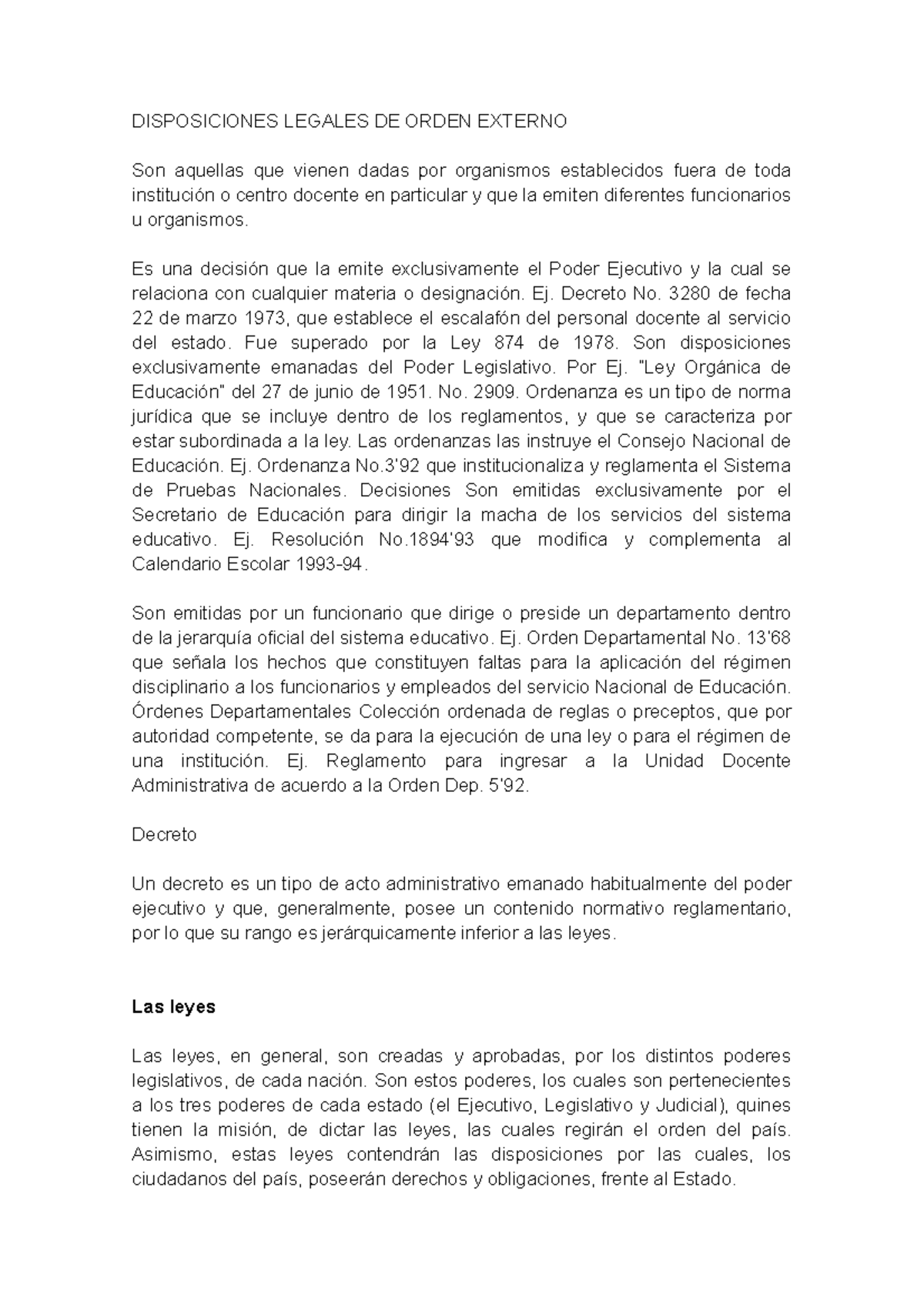 Disposiciones Legales DE Orden Externo - DISPOSICIONES LEGALES DE ORDEN ...