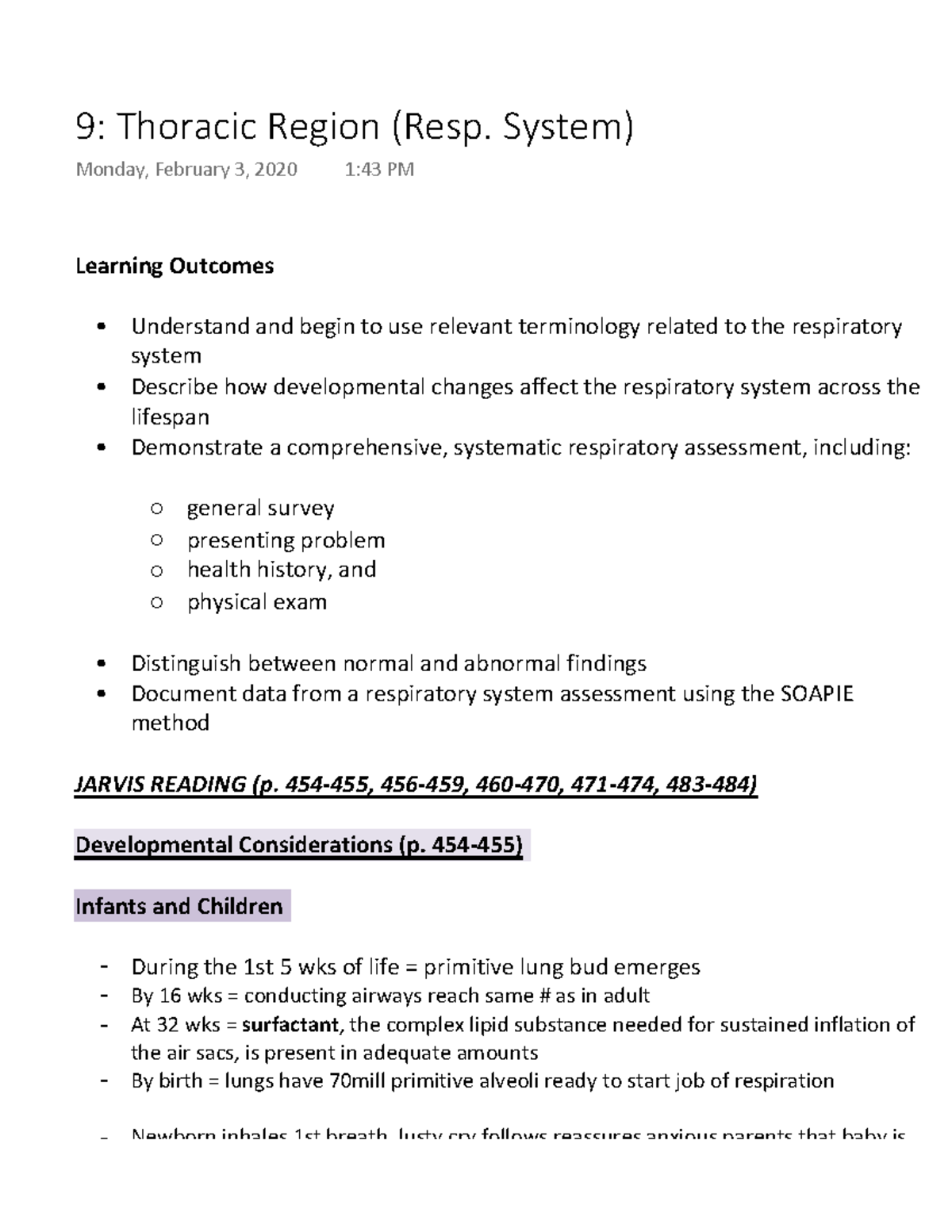 9 Thoracic Region (Resp. System) - Learning Outcomes Understand and begin to use relevant - Studocu