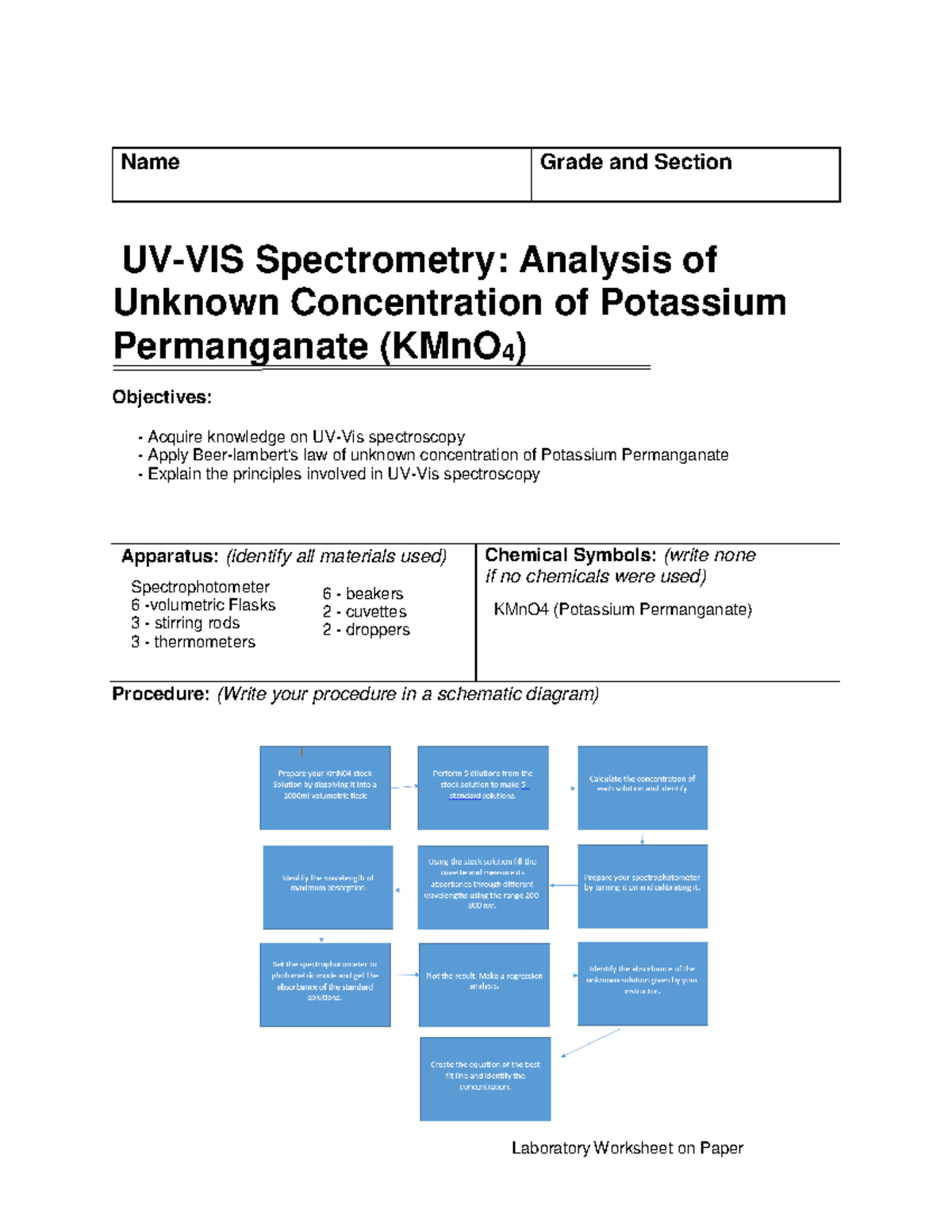 UV-VIS-worksheet - idkdidkdskdakda - Laboratory Worksheet on Paper Name ...