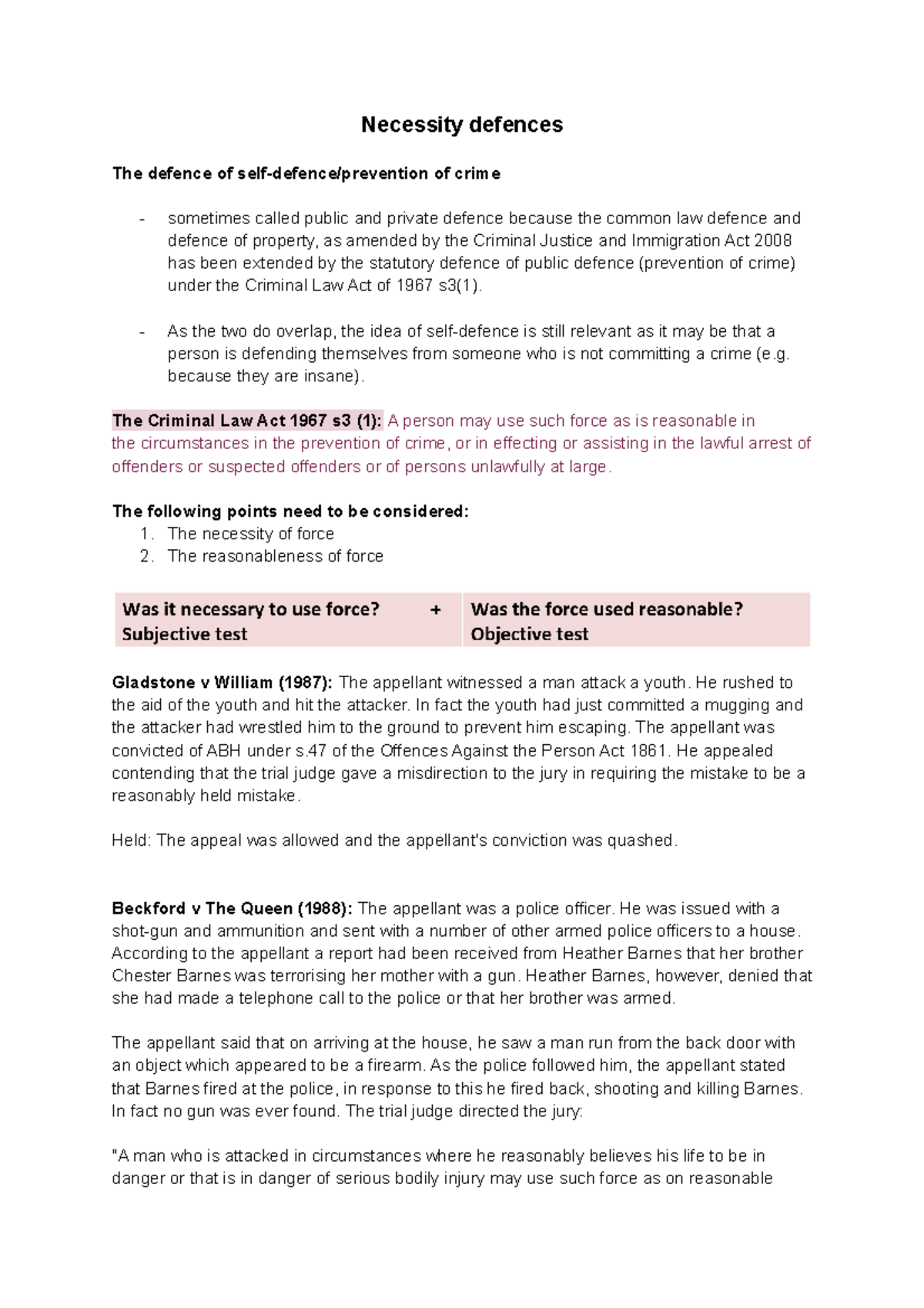 Necessity defences - A Level / year 1 lecture and class notes ...