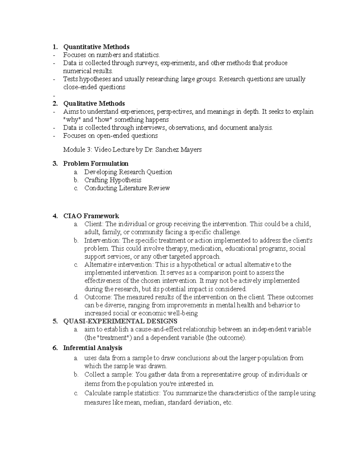 Quick Reference Sheet - Part 2 - Quantitative Methods Focuses on ...