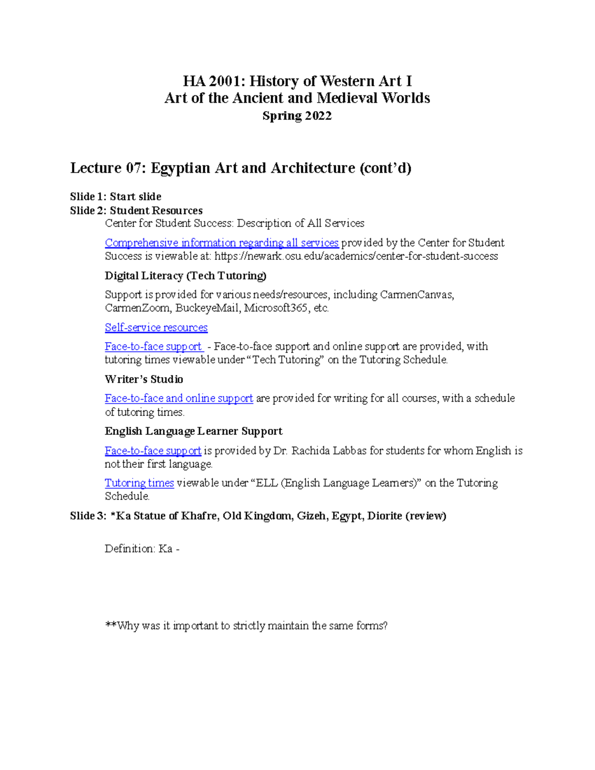 Lecture 07- Ancient Egypt (cont'd) - HA 2001: History of Western Art I ...