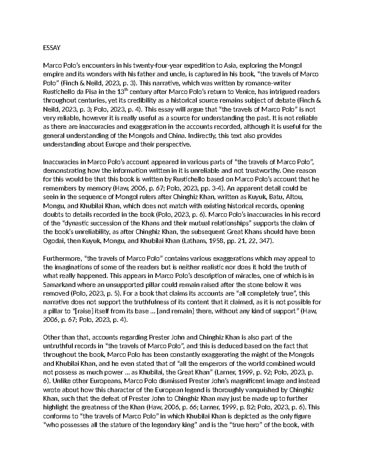 essay on marcopolo - ESSAY Marco Polo’s encounters in his twenty-four ...