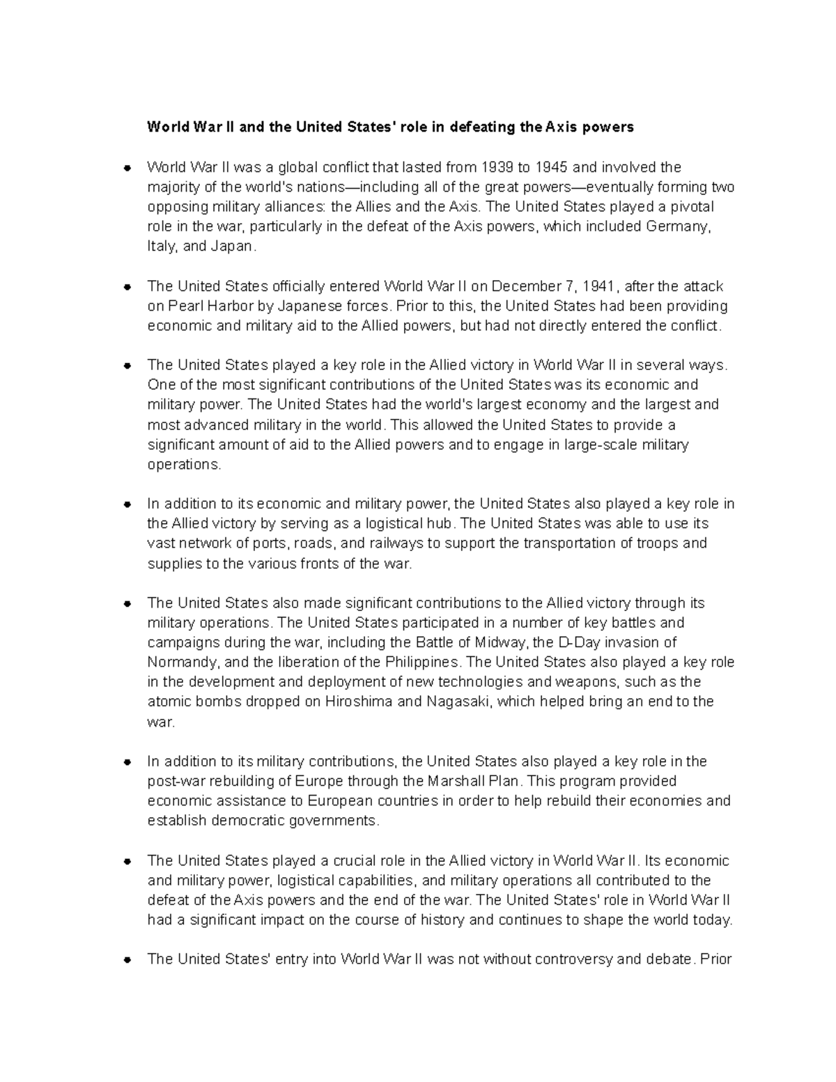 US History 1877 To Present Notes on World War II and the United States ...