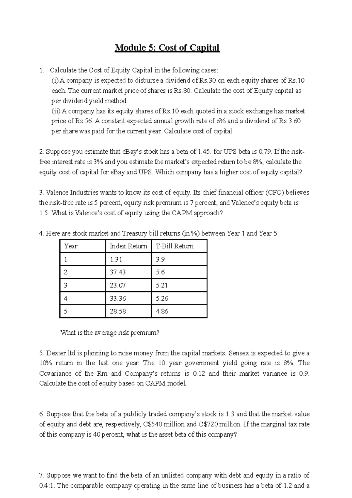 2.1 Module 2 Cost of Capital Questions - Module 5: Cost of Capital ...