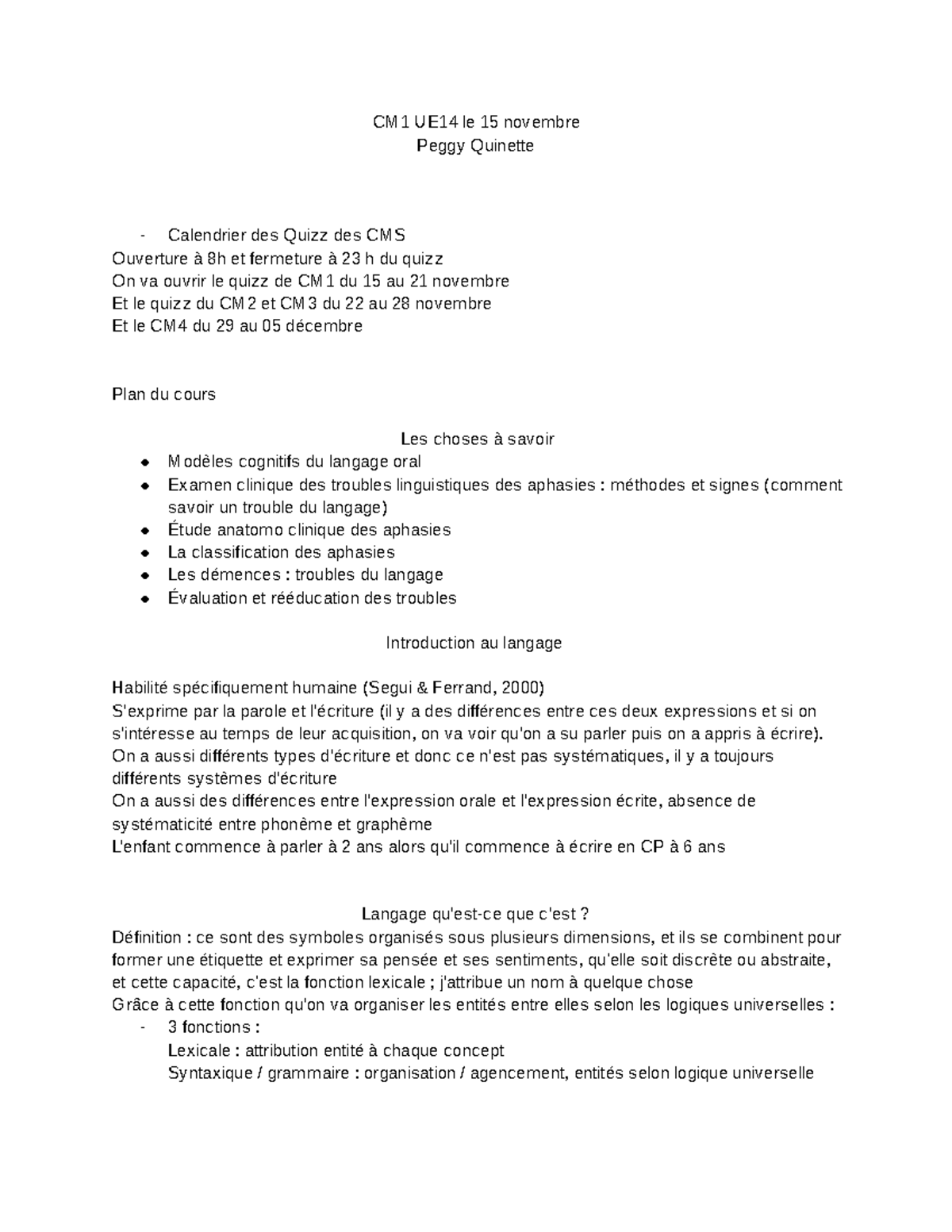 CM1 UE14 Peggy Quinette le 15 novembre - Google Docs - CM1 UE14 le 15 novembre Peggy Quinette ...