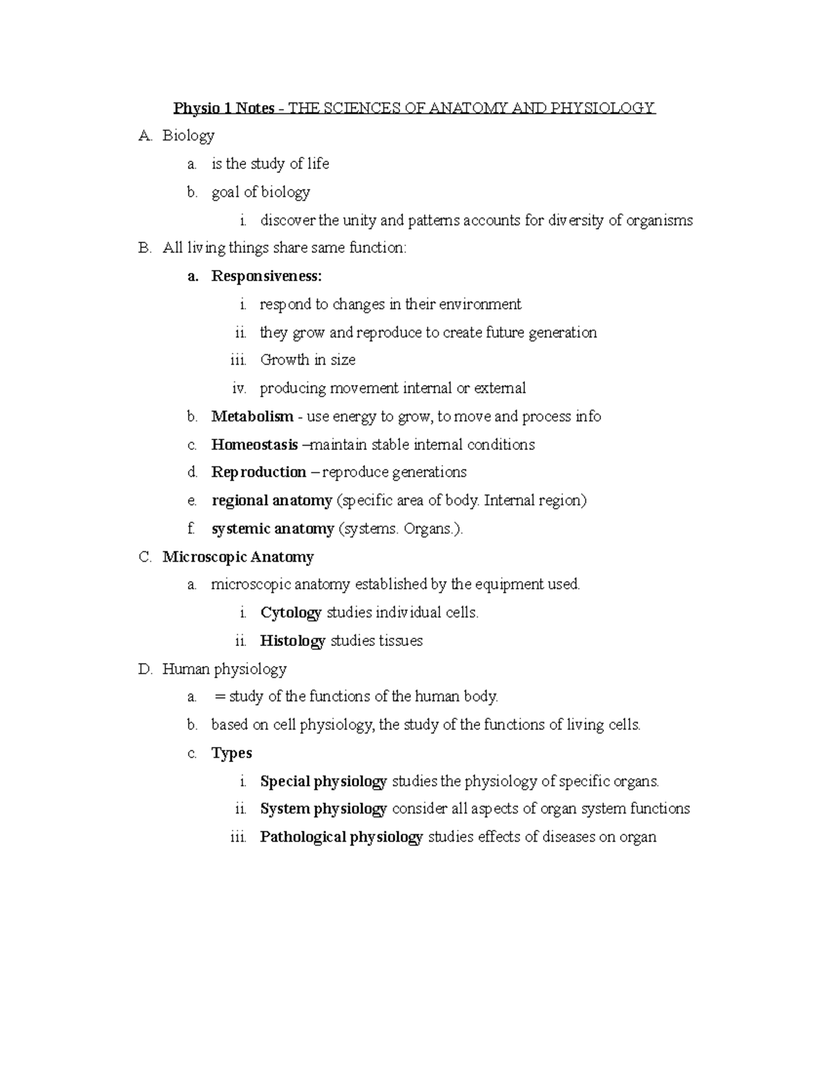 Physio 1-4 - Lecture notes 1-4 - Physio 1 Notes - THE SCIENCES OF ...