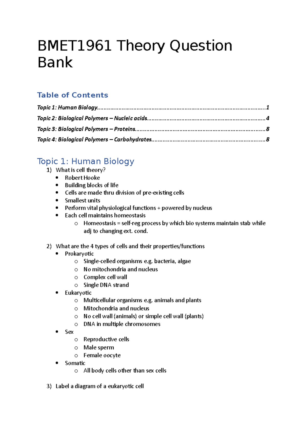 BMET1961 Theory Questionbank - BMET1961 Theory Question Bank Table of ...