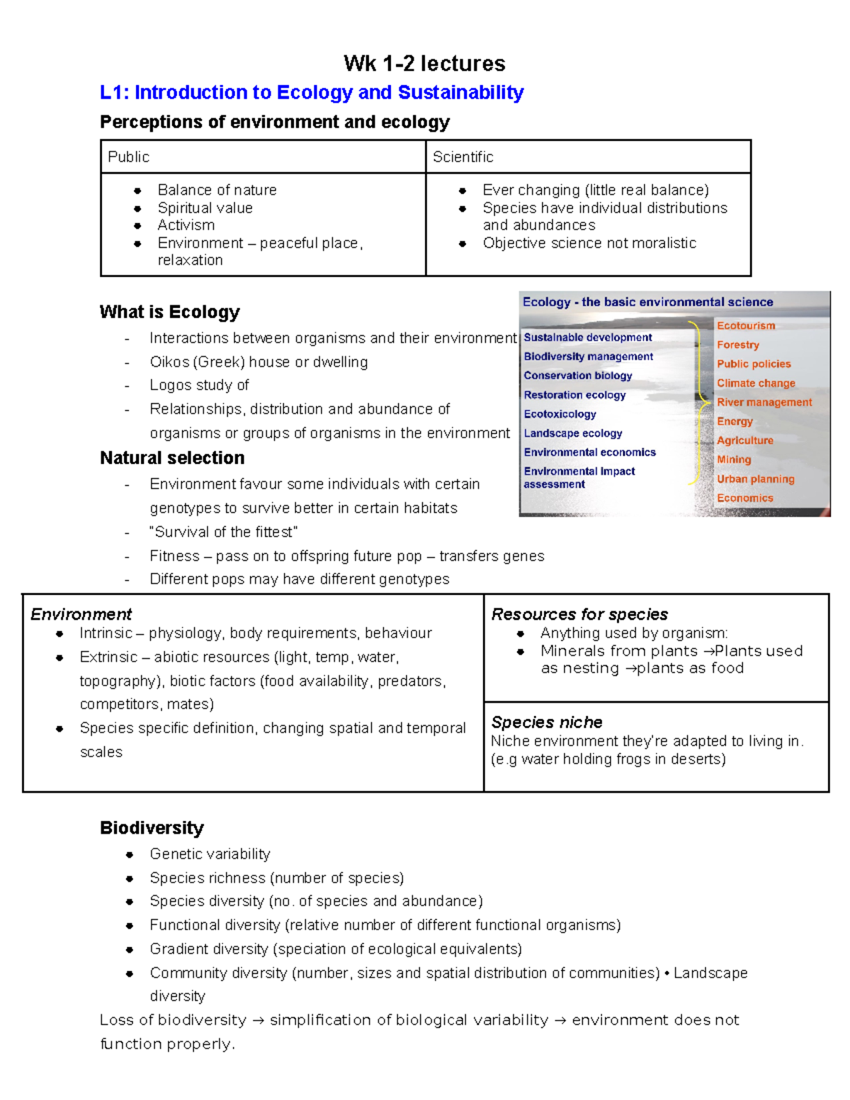 BIOS1301 Week 1 and 2 Notes - Wk 1-2 lectures L1: Introduction to ...