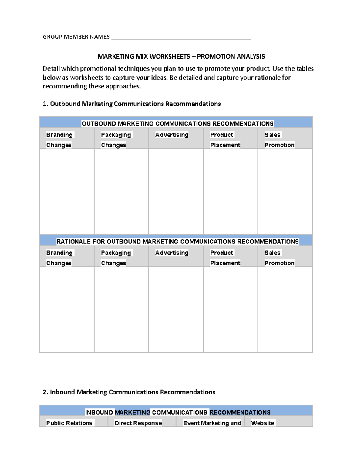 7. Promotion Recommendation Worksheet - GROUP MEMBER NAMES - Studocu