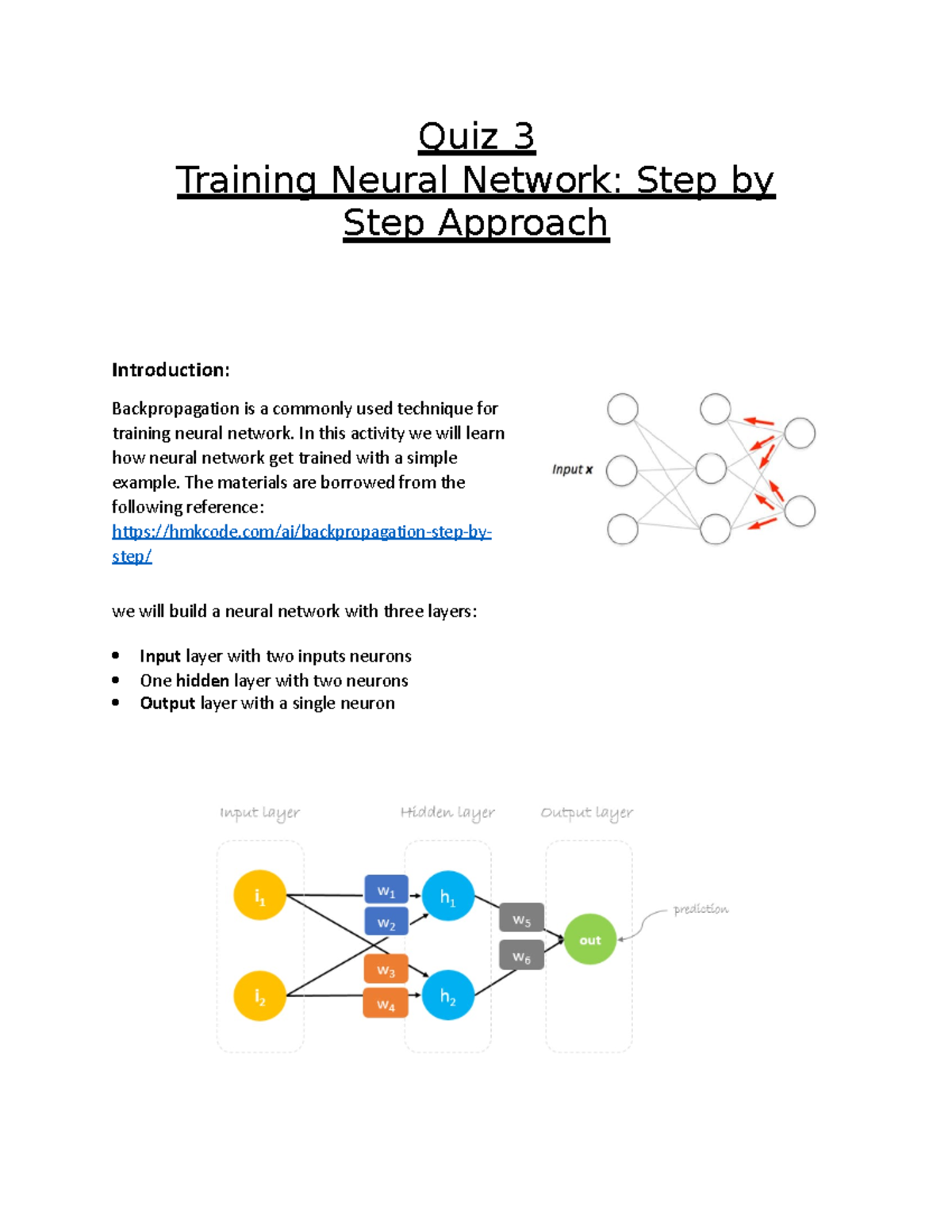 Quiz 3 - Guideline - jsehijasd - Quiz 3 Training Neural Network: Step ...