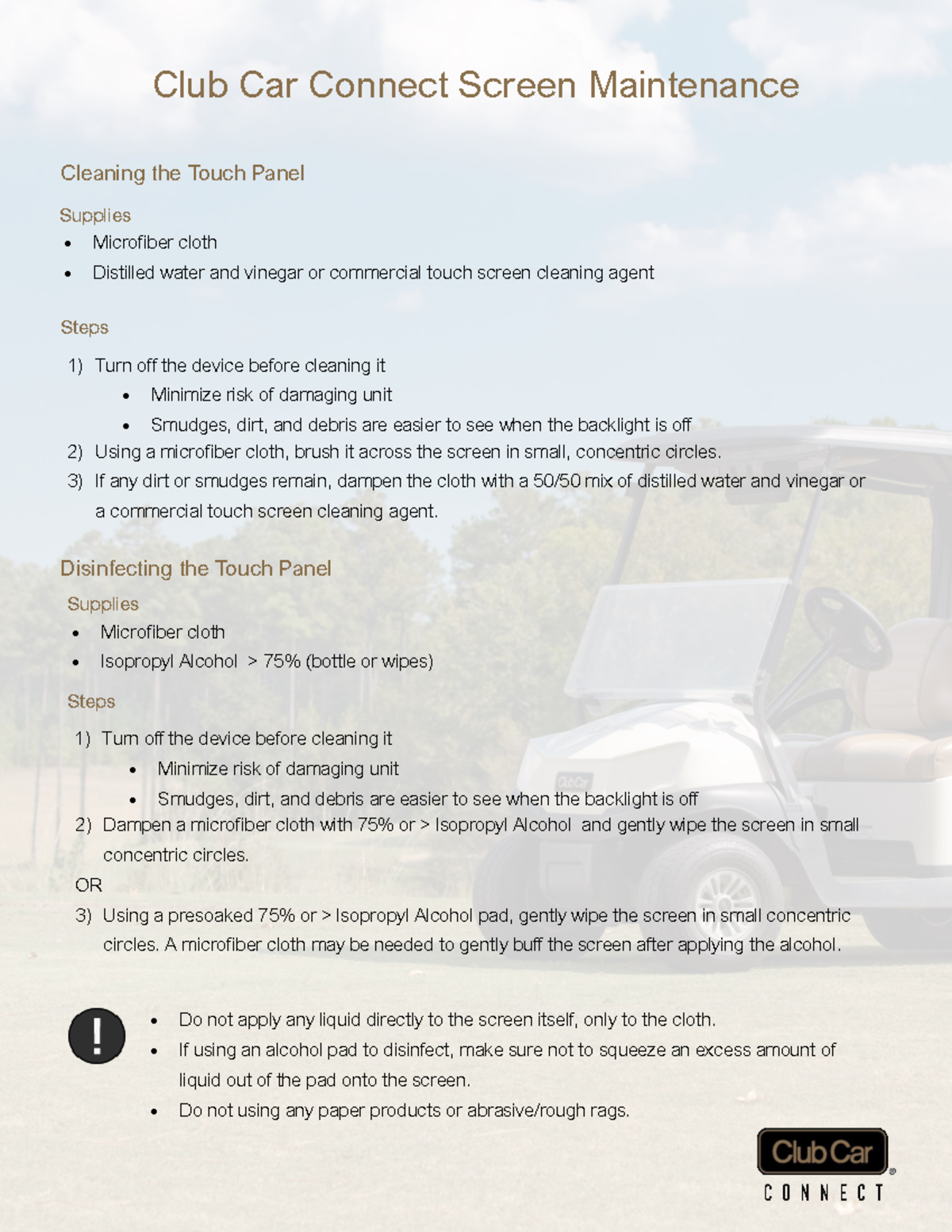 Club Car Connect Screen Maintenance - Club Car Connect Screen ...