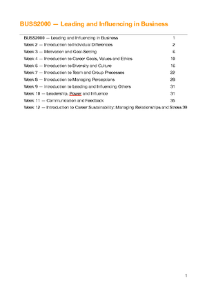 BUSS2000 - USyd - Leading and Influencing in Business - Studocu