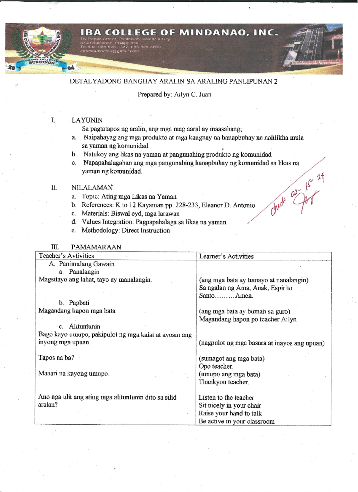 DLP FOR AP - DETAILED LESSON PLAN - Bachelor of Early Childhood ...