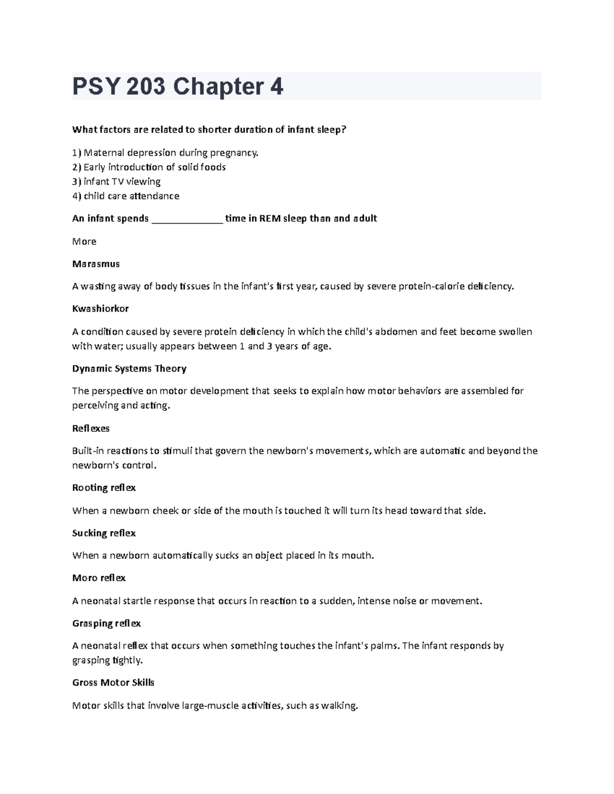 PSY 203 Chapter 4 continued - PSY 203 Chapter 4 What factors are related to shorter duration of ...