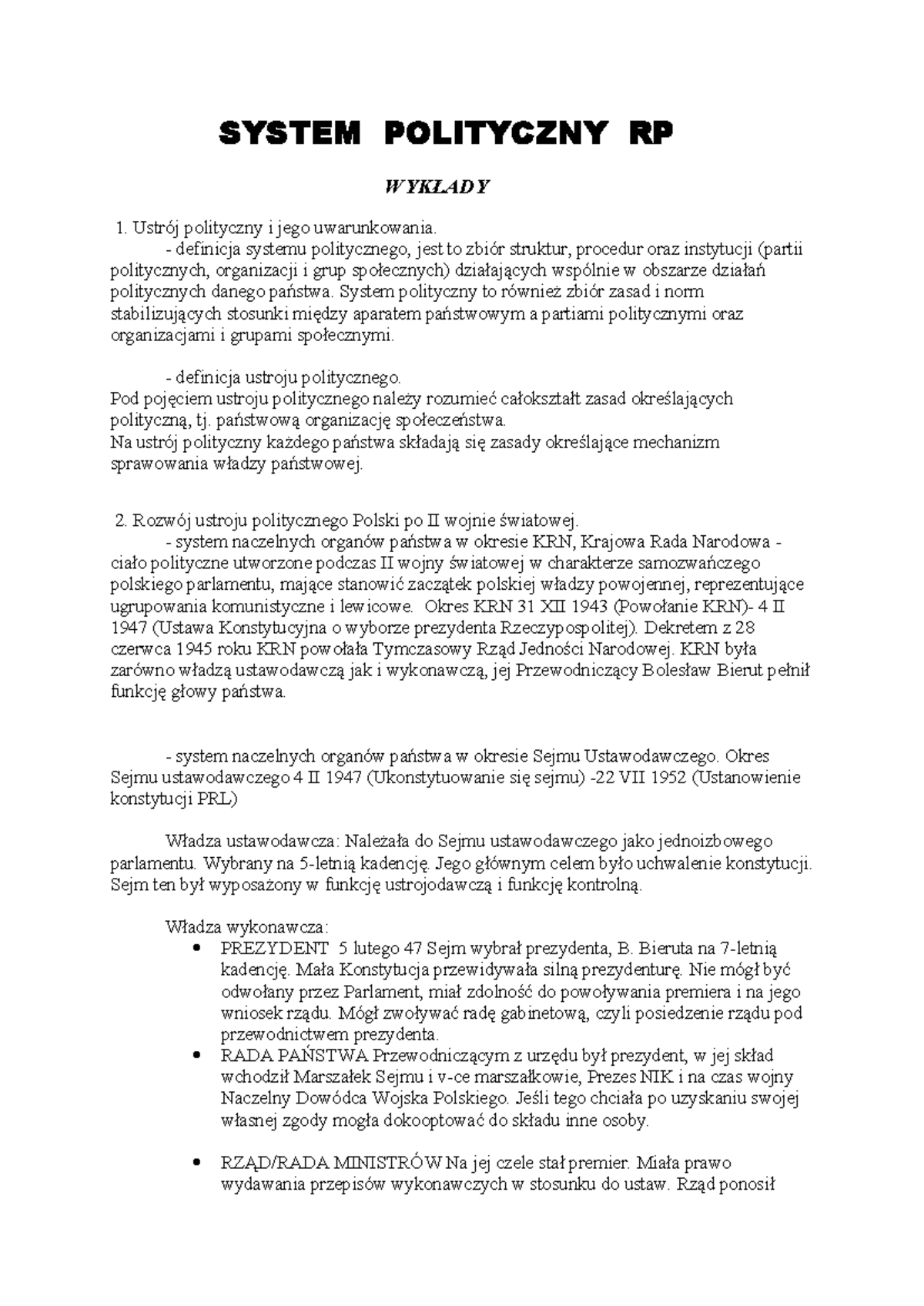 System polityczny RP opracowanie - SYSTEM POLITYCZNY RP WYKŁADY 1 ...