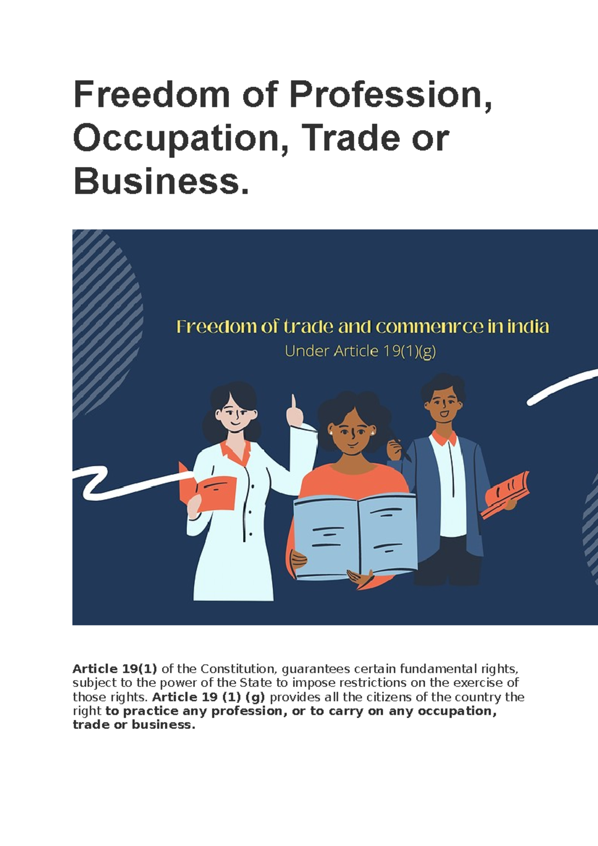 Freedom of Profession - Karnataka State Law University - Freedom of ...