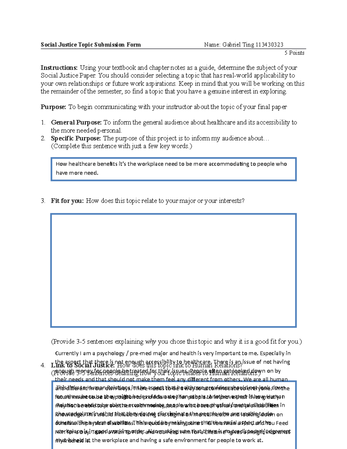 Social Justice Topic Submission Form - You should consider selecting a ...