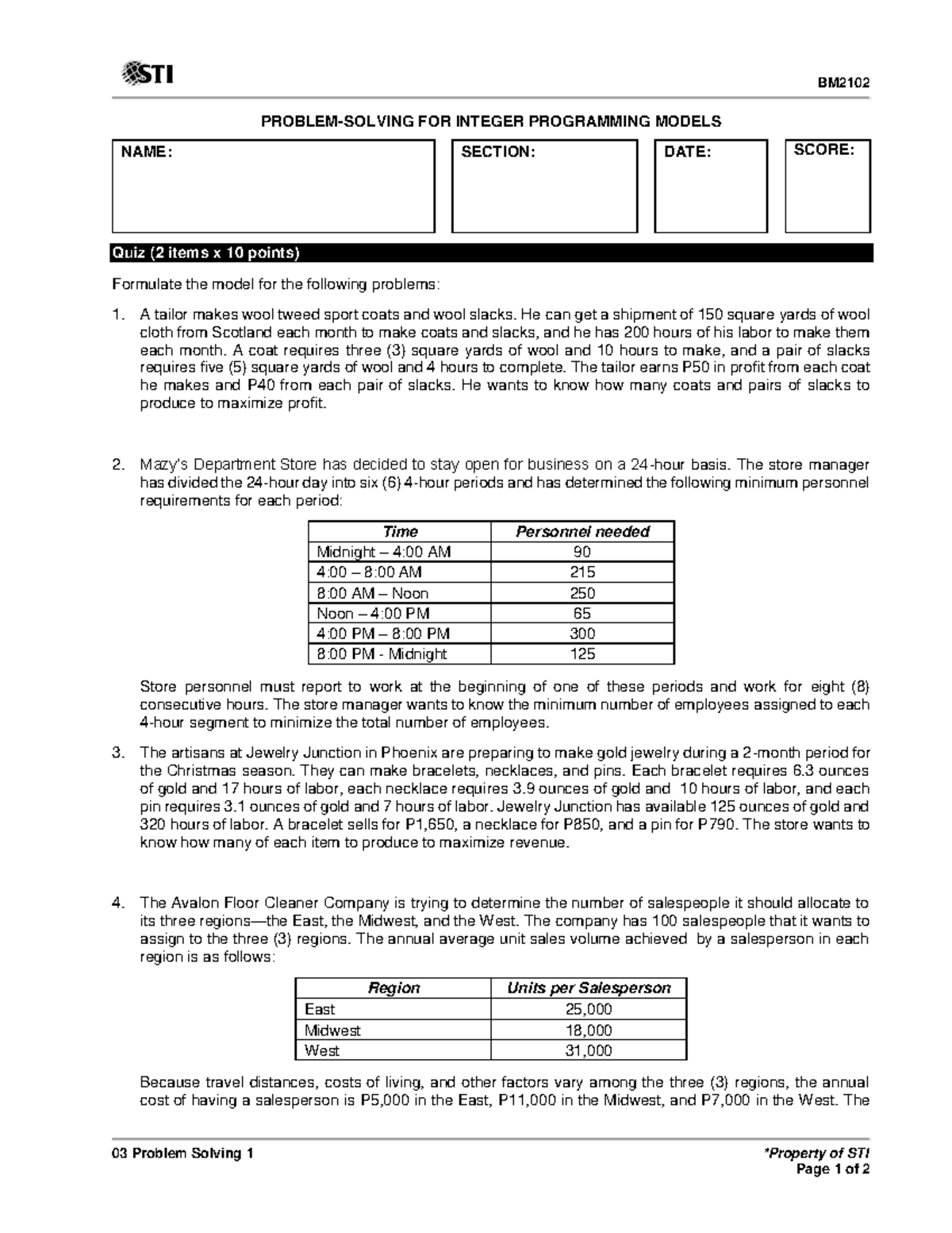 03 Problem Solving 1 Bm 03 Problem Solving 1 Property Of Sti Page 1