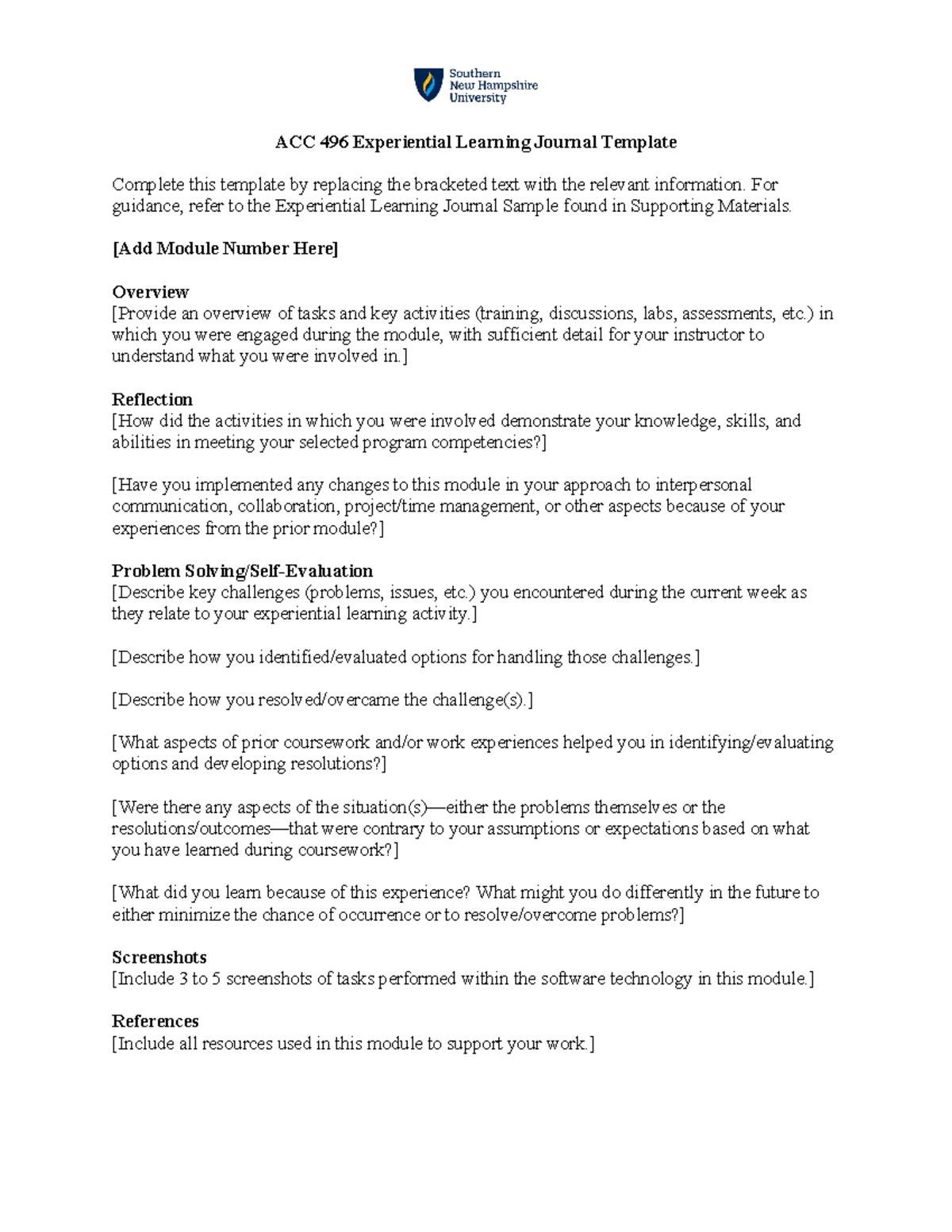 ACC 496 Experiential Learning Journal Template (4) - ACC 496 ...