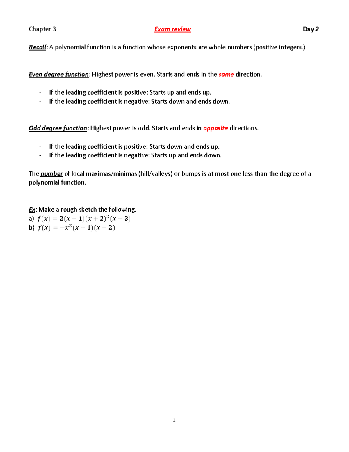 2 Chapter 3 Exam review - Practice - 1 Chapter 3 Exam review Day 2 ...