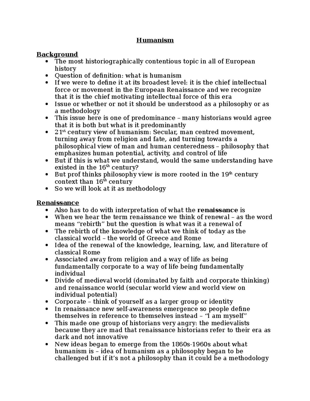 Humanism - his 2403 - Humanism Background The most historiographically ...