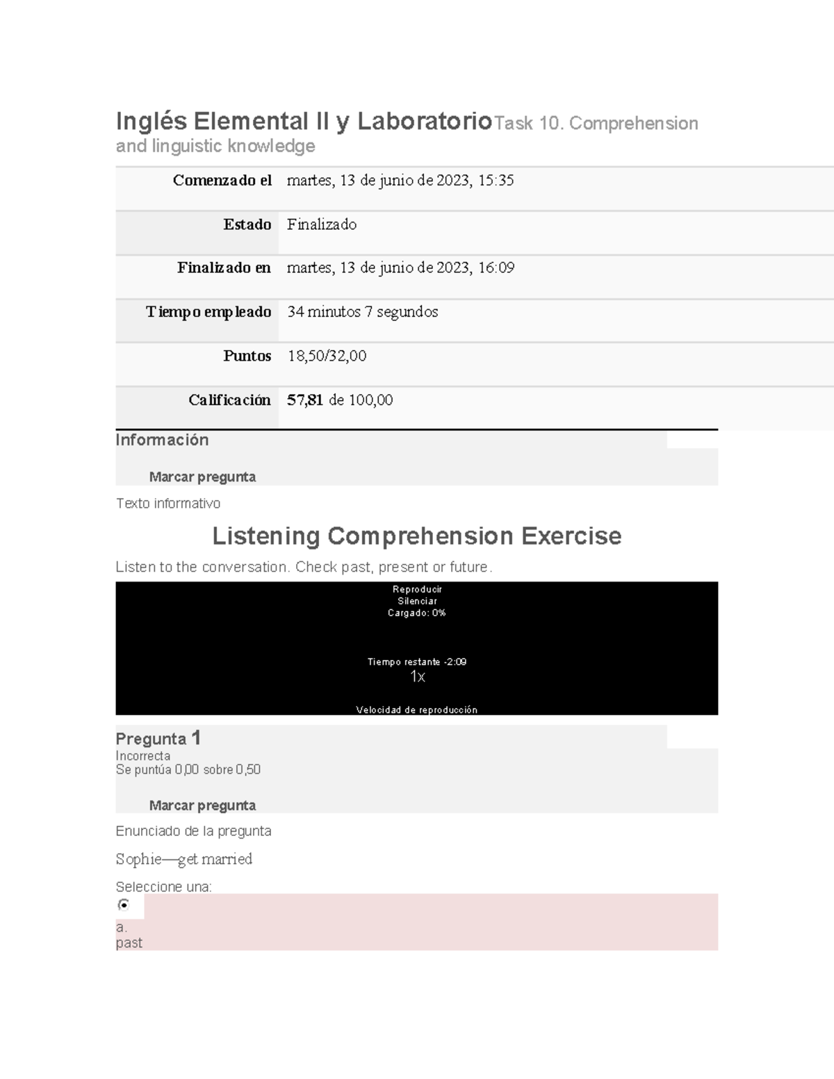10ma autoevaluacion de Ingles Elem. II y Lab - Inglés Elemental II y ...