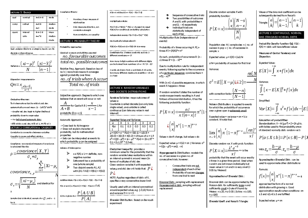 Cheat Sheet - LECTURE 1: BASICS qual nominal A=B A