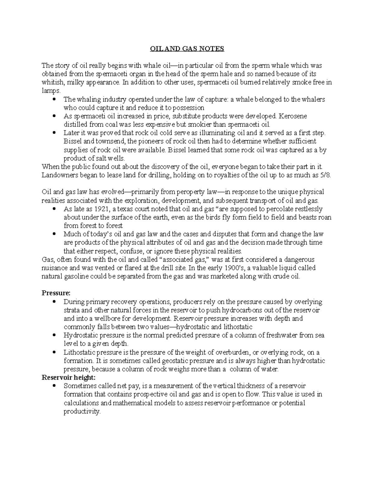 OIL AND GAS Notes - OIL AND GAS NOTES The story of oil really begins ...