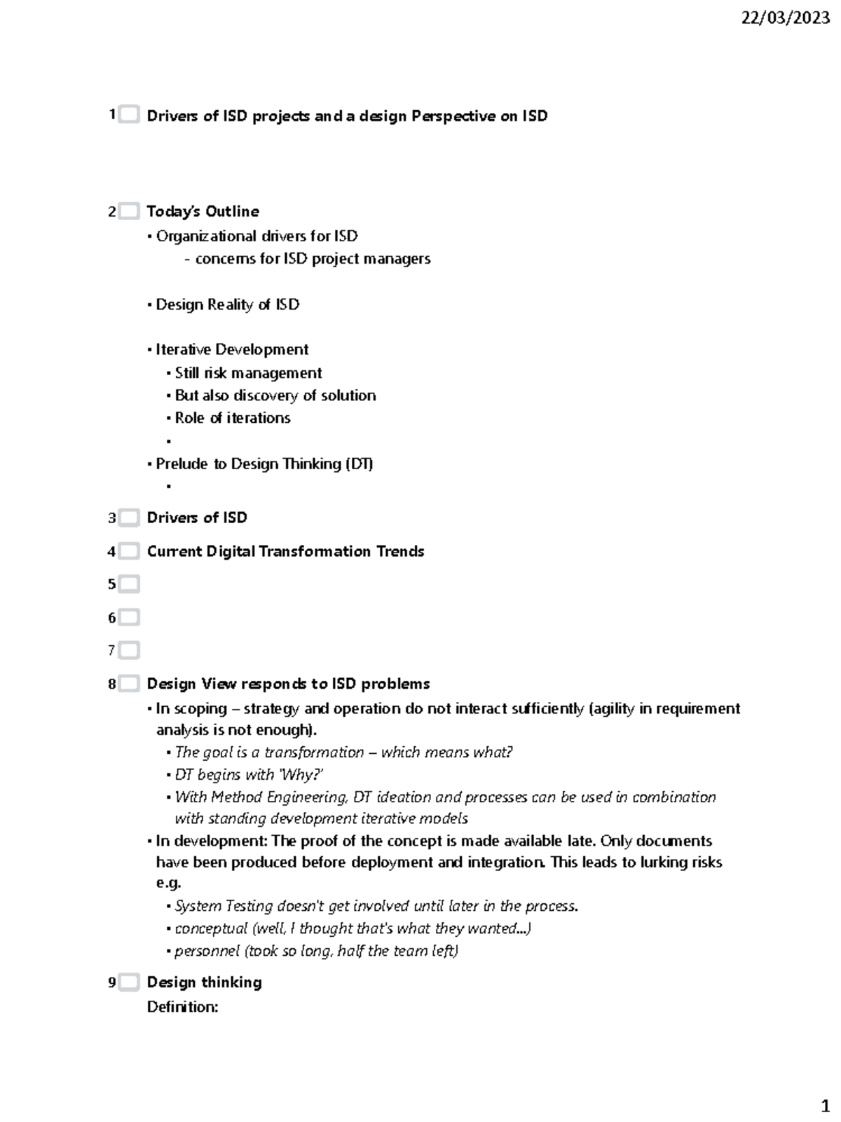 Week 3 ISDM Notes - aaaaa - 22/03/ 1 Drivers of ISD projects and a ...