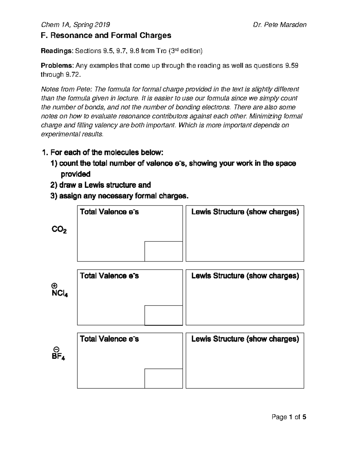 2. Resonance and Formal Charge (Chem 1A - Spring 2019 ) - F. Resonance ...