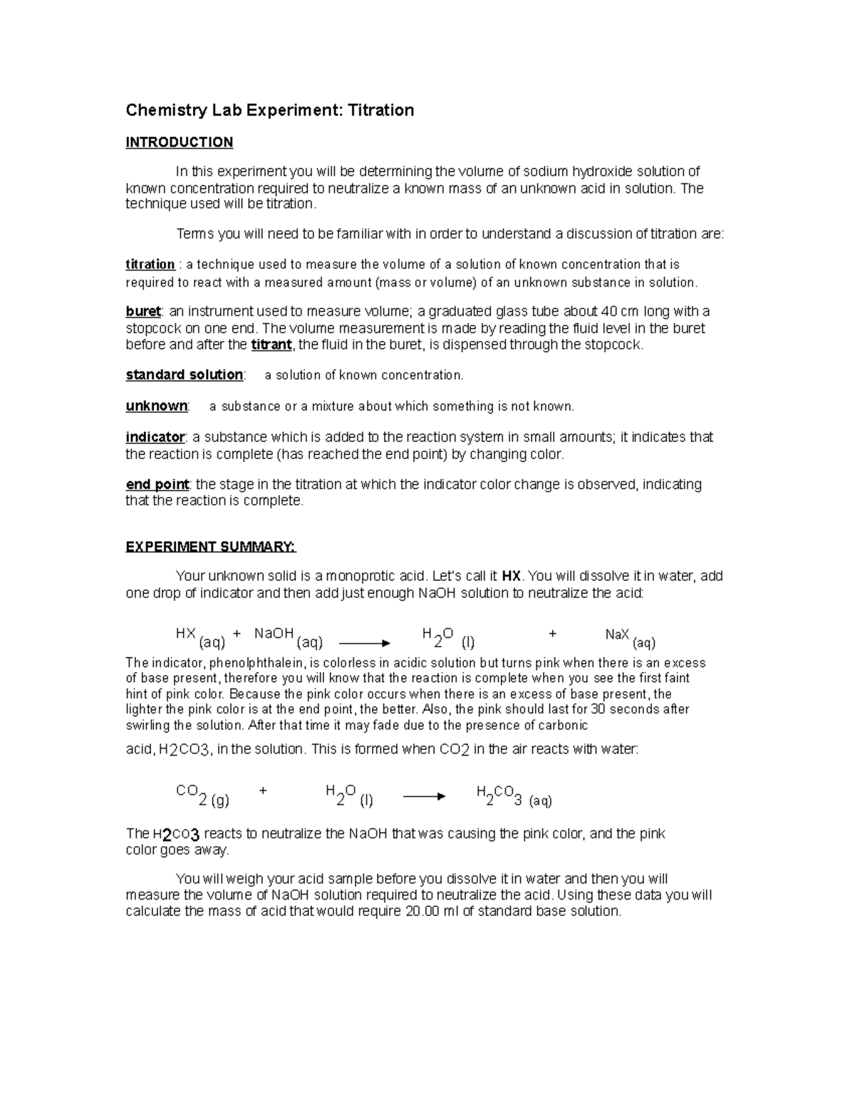 TRAT - This is coursework for General Chemistry Lab. - Chemistry Lab Experiment: Titration - Studocu