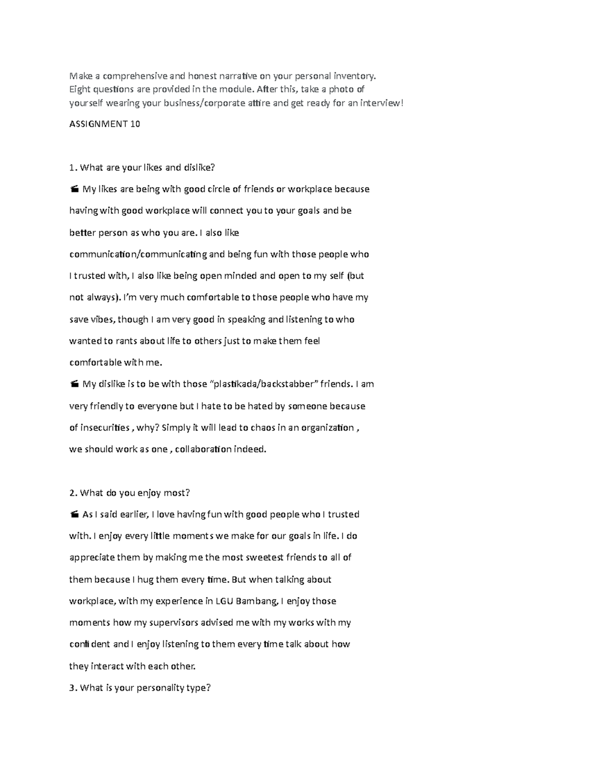 Comprehensive and honest narrative on your personal inventory - Eight ...