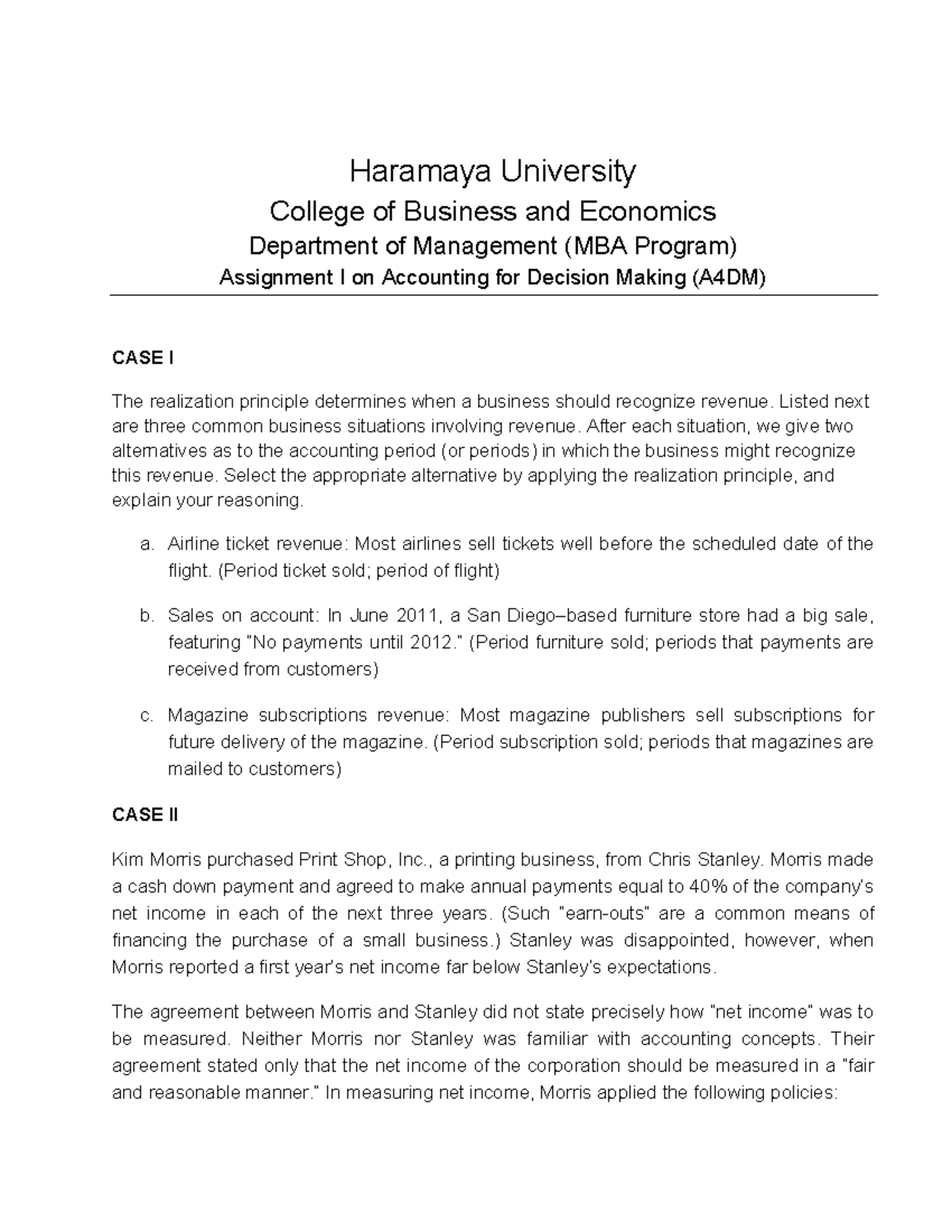 Assignment on accounting for DM - Haramaya University College of ...