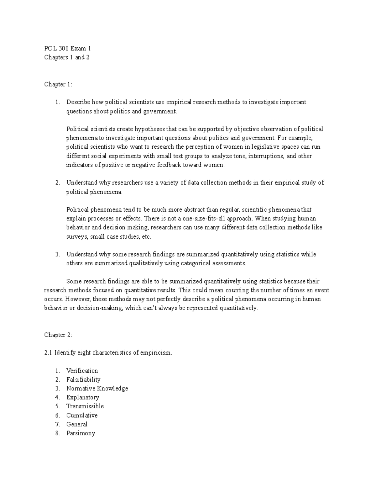 POL 300 Exam 1 Prep - Chapter 1 and 2 most important info for exam ...