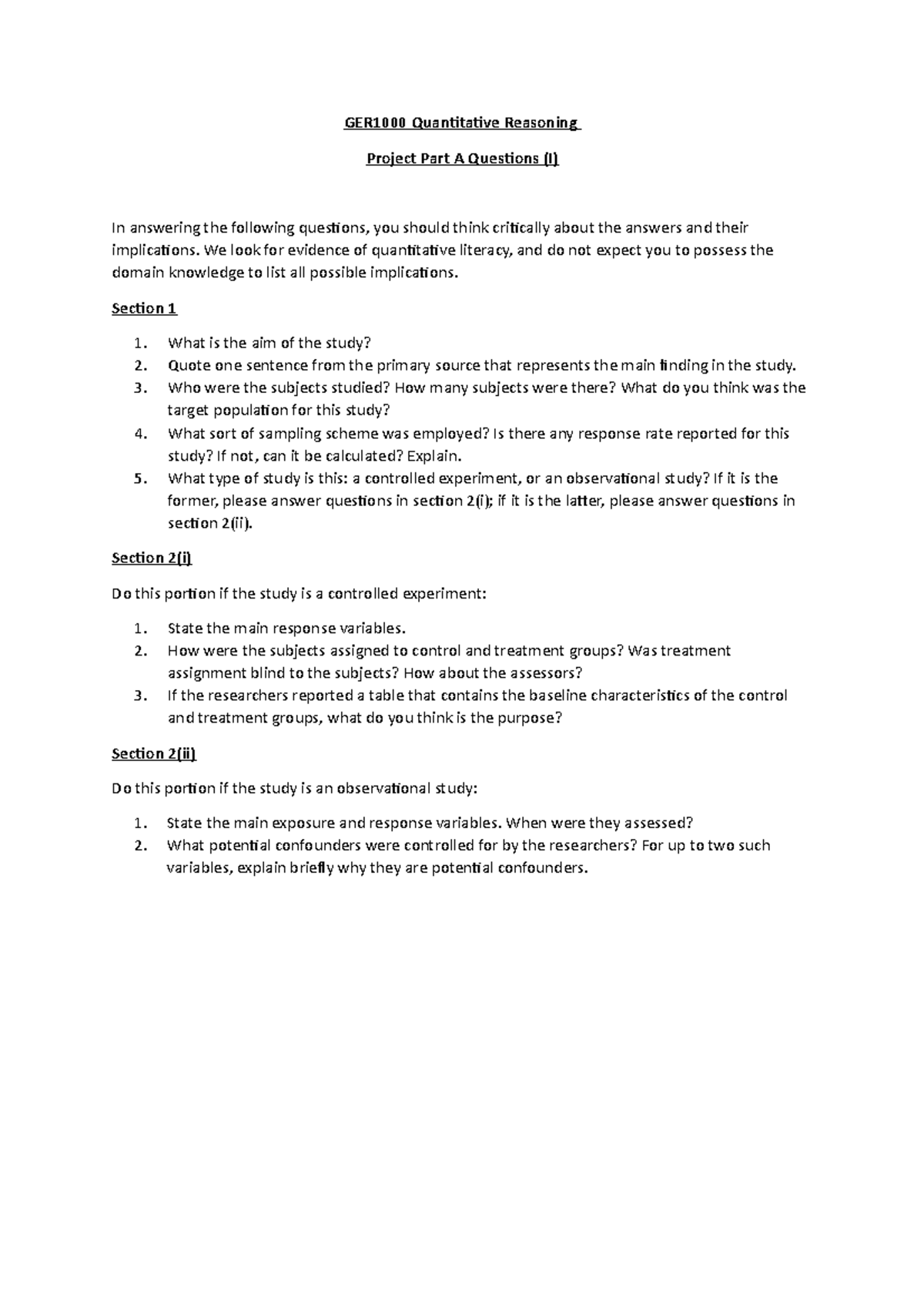 Project Questions Part 1 - GER1000 - NUS - Studocu