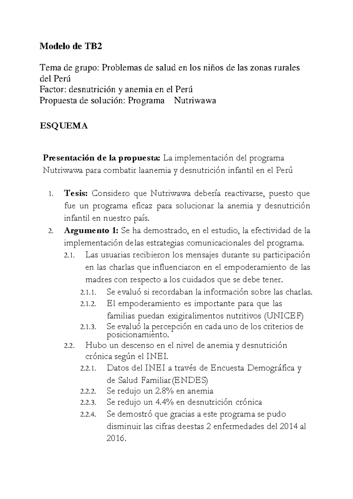 1 TB2 ejemplo 1 - Trabajo parcial - Modelo de TB Tema de grupo: Problemas de salud en los niños ...