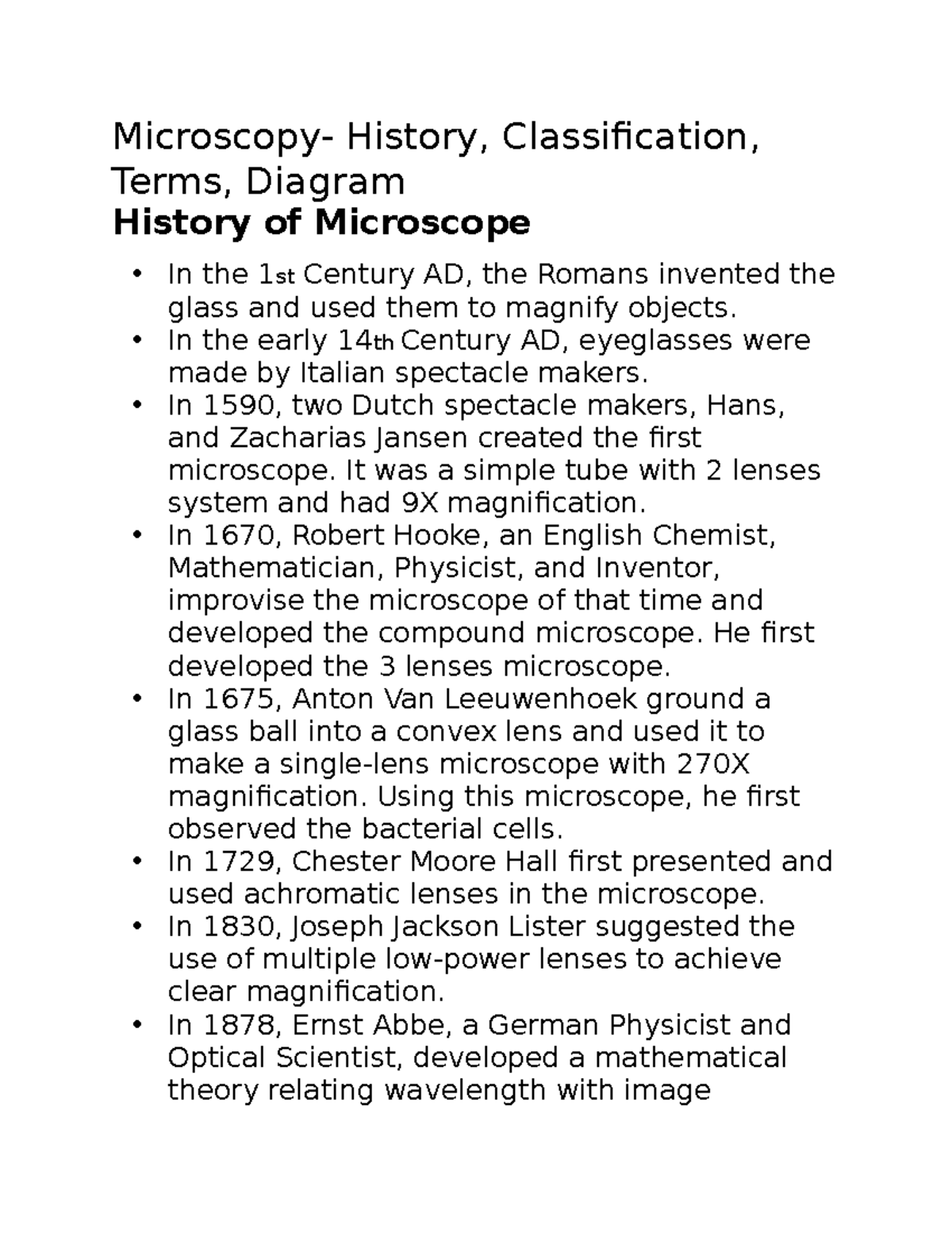 Bio 29 - Notes - Microscopy- History, Classification, Terms, Diagram ...