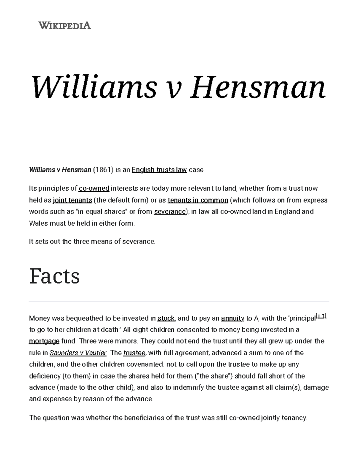 Williams v Hensman - Wikipedia - Williams v Hensman Williams v Hensman ...