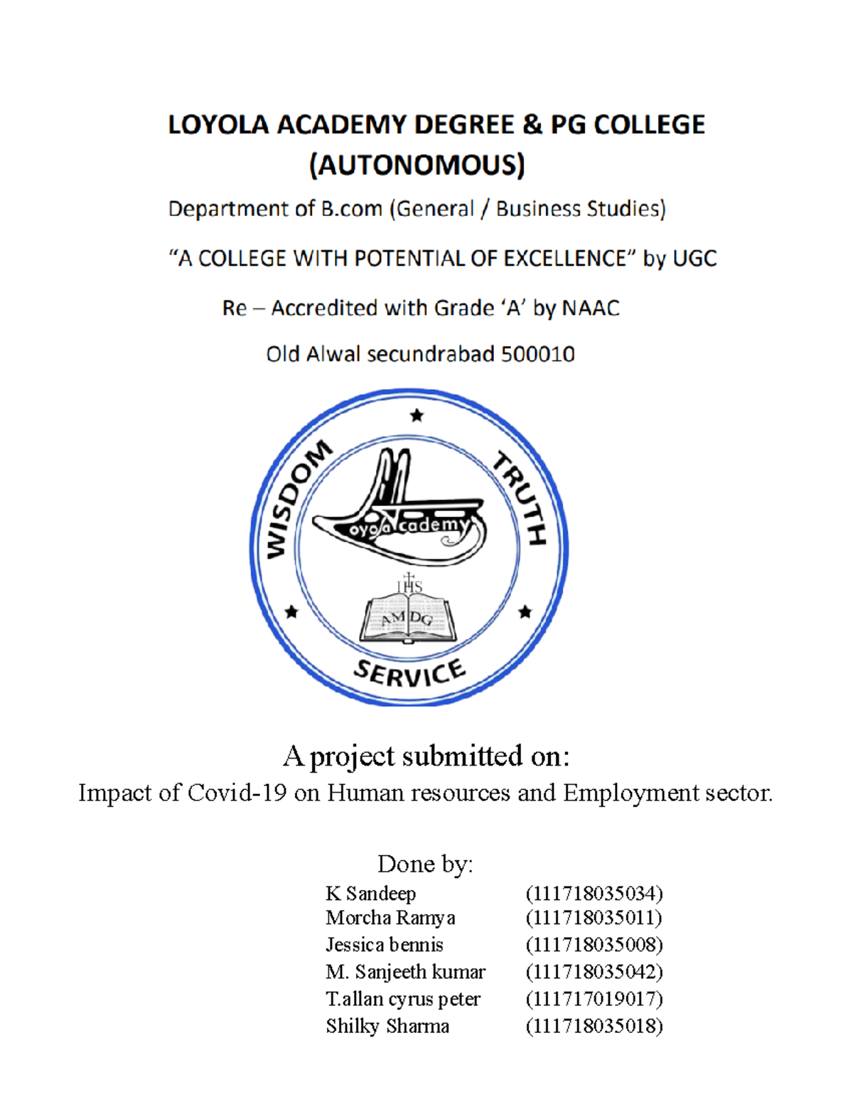 Impact of covid on Human Resource management - A project submitted on ...