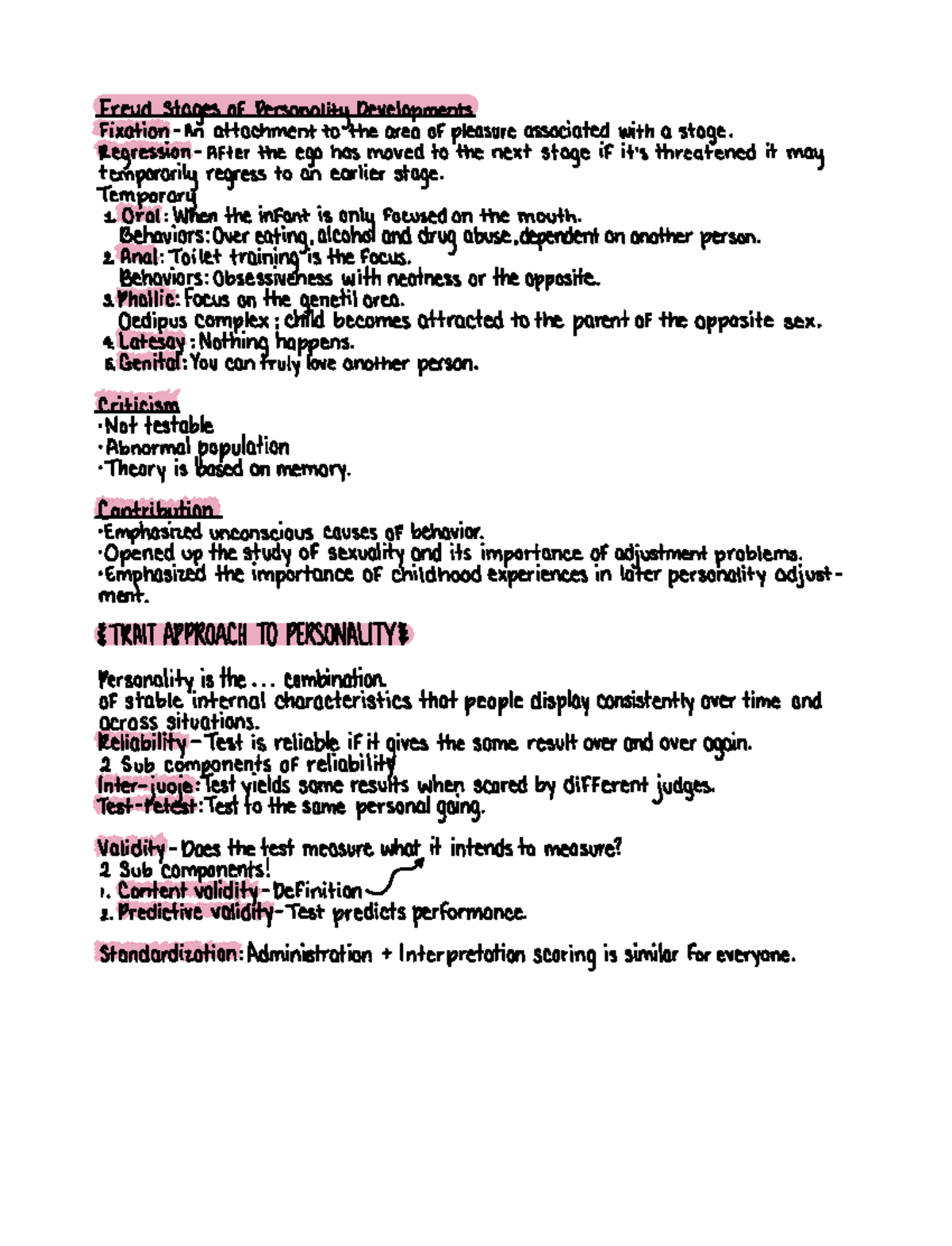 Freud Stages of Personality Developments - PSYC 2300 - Studocu