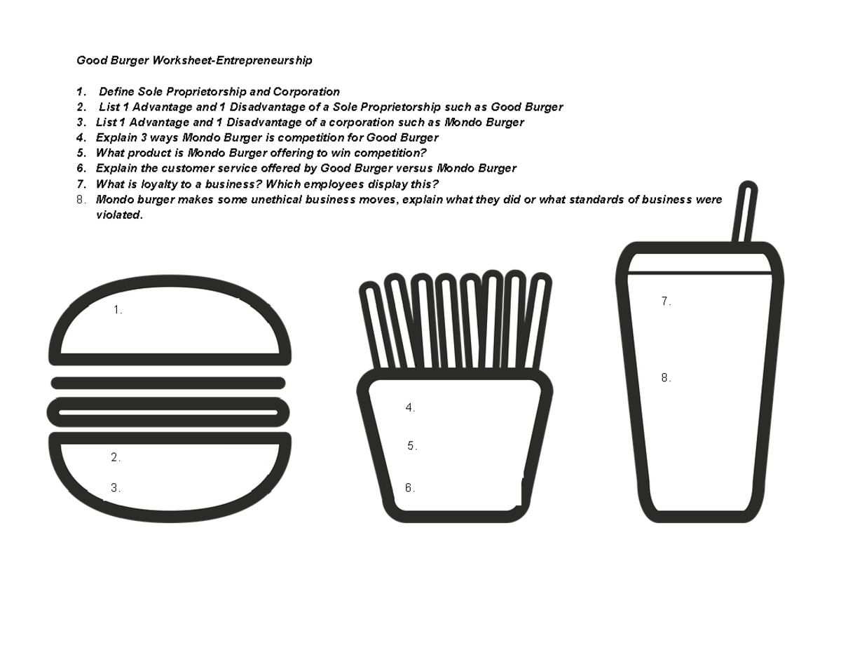 Elijah Warnick - Good Burger Sheet Reflection - Good Burger Worksheet ...