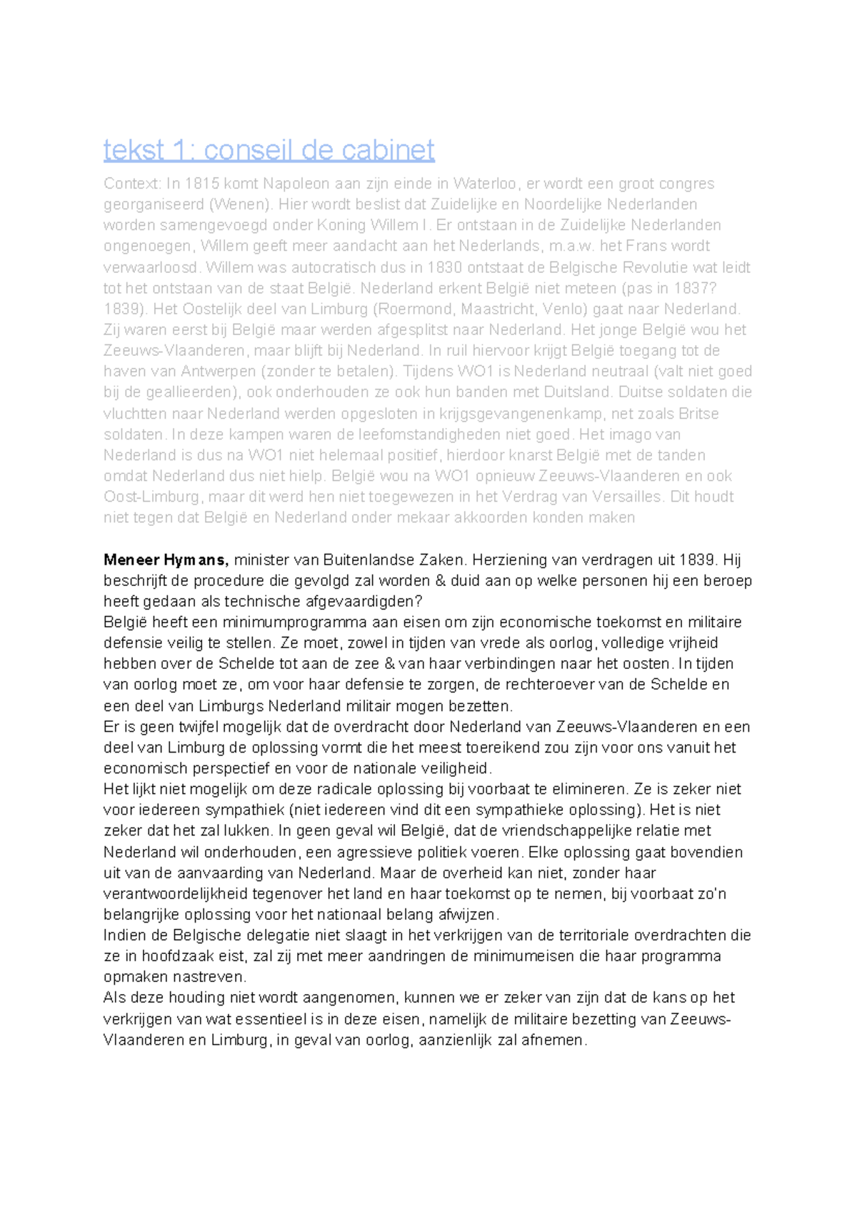 frans tekst 1 historische teksten - tekst 1: conseil de cabinet Context ...