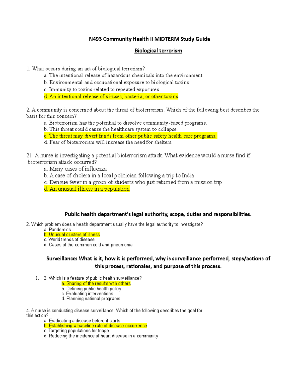 N493 Community Health II Midterm Study Guide 2 - N493 Community Health ...